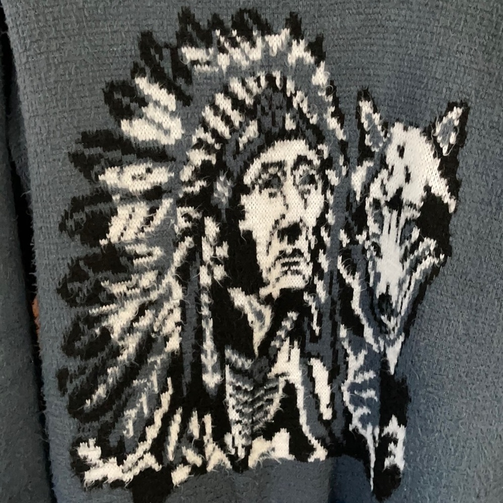 Native American Indian Chief Wolf Western Full Zip Ho… - Gem